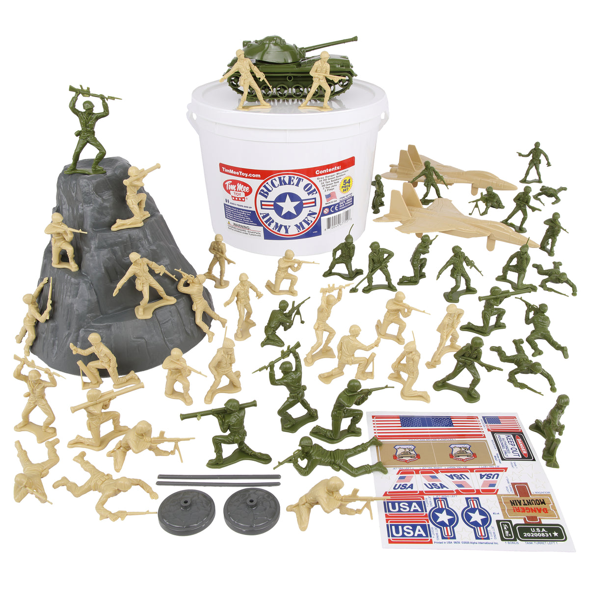 TimMee BUCKET of ARMY MEN - OD Green vs Tan 54pc Soldier Playset - USA ...