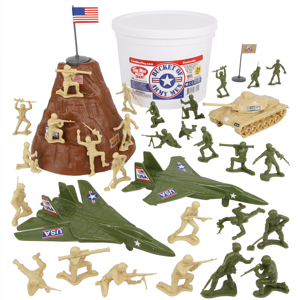 TimMee BUCKET of ARMY MEN - Tan vs. OD Green 54pc Soldier Playset - USA ...