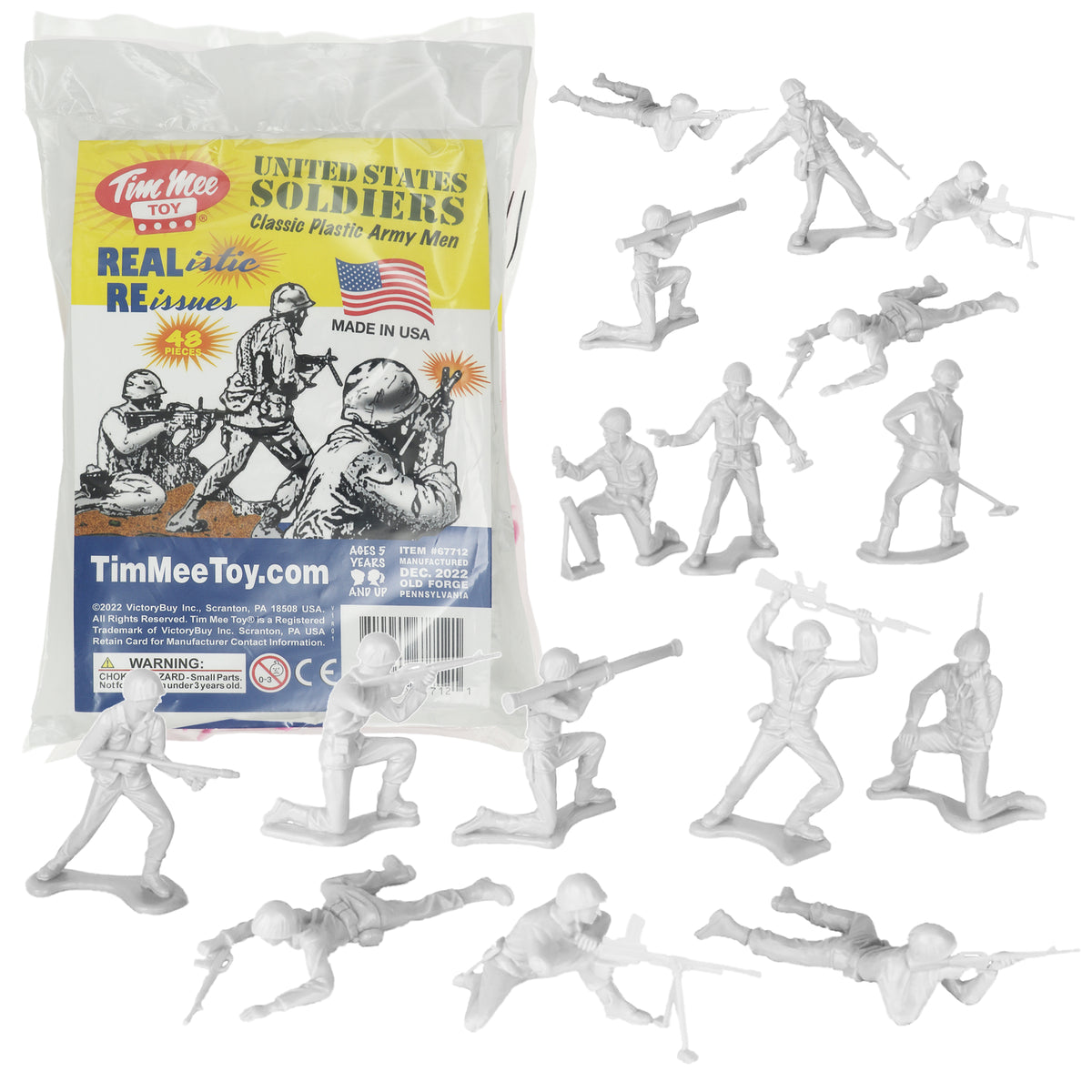 TimMee PLASTIC ARMY MEN White 48pc Toy Soldier Figures - USA Made – BMC ...